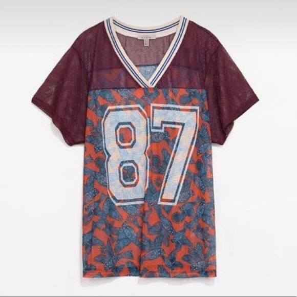 Zara | Tops | Zara Trafaluc Sheer Jersey Birds Graphics Football Style ...